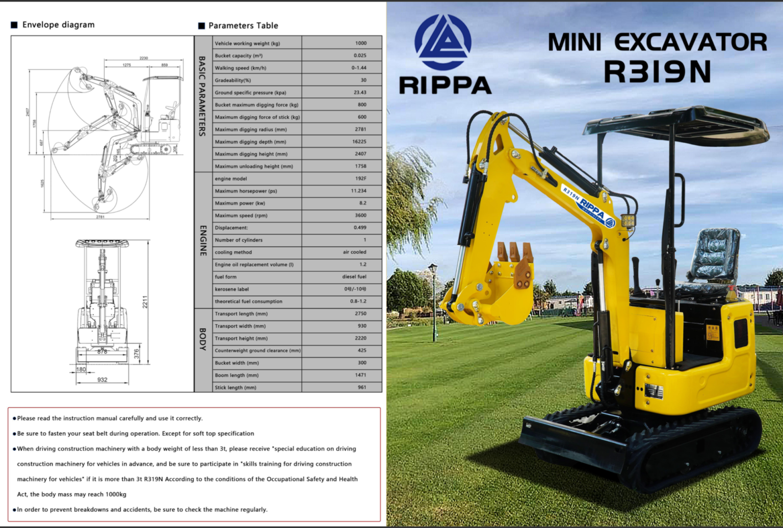 Rippa R319 1-ton Mini Excavator – Briggs & Stratton Gas – Bison ...